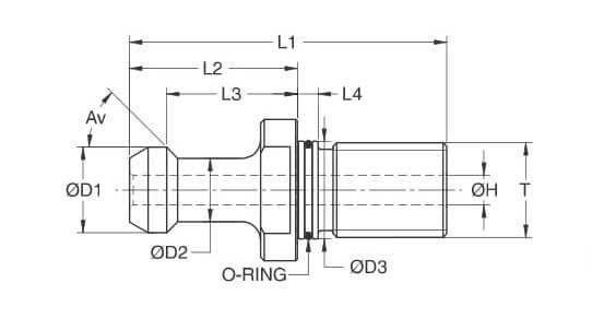 Fanuc BT30 45° Through Coolant Pull Stud with O-Ring